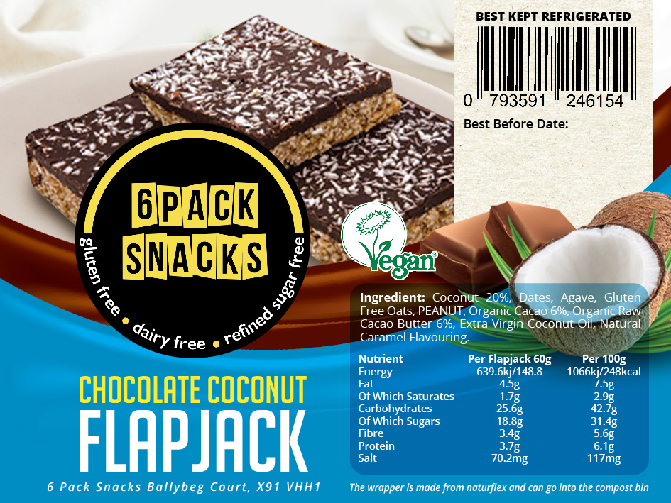 Chocolate Coconut Flapjack - 6 Pack Snacks